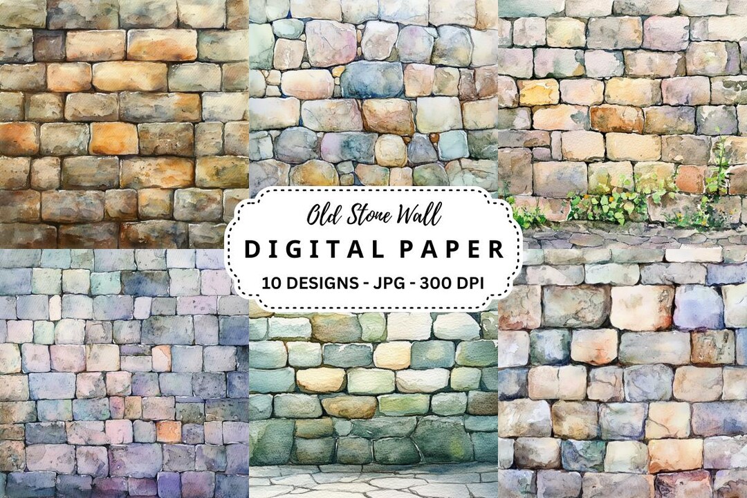 Watercolor Stone Wall Textures: 10 Jpgs for Scrapbooking (digital ...