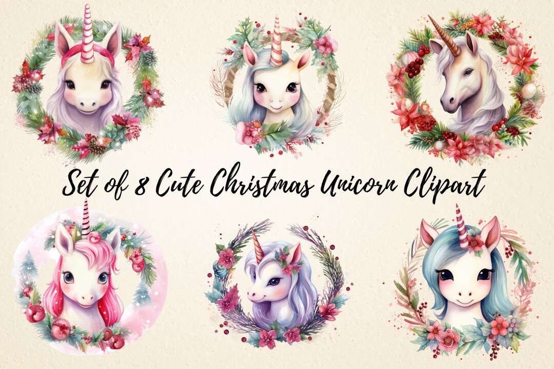 Christmas Unicorns Digital Clipart, Watercolor Magical Unicorns High ...