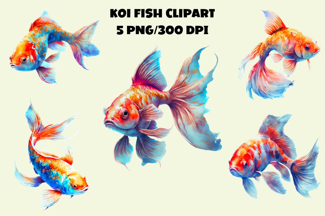 Koi Fish Watercolor Clipart Set, Koi Carps PNG Transparent Backgrounds ...