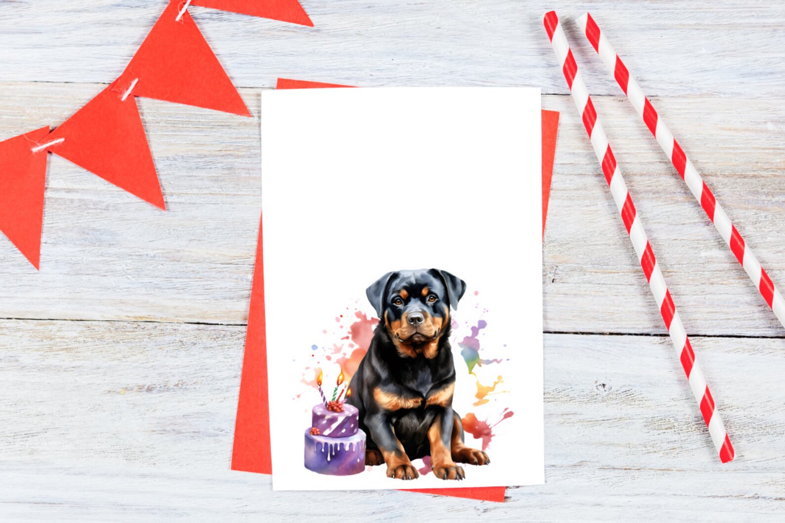 Watercolor Rottweiler Birthday Clipart: Party Invitation, Sublimation ...