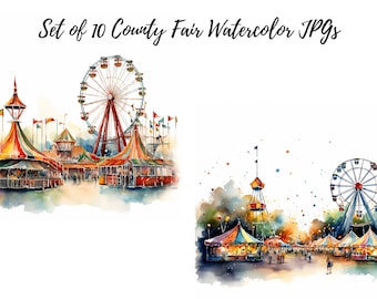 Watercolor State Fair Clipart, Summer, Carnival, Carnival Games, First ...