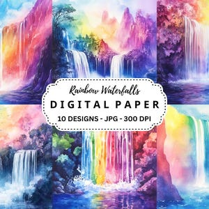 Rainbow Waterfalls Watercolor Backgrounds: Scrapbook Paper (digital ...