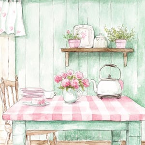Shabby Chic Pink and Green Kitchen Clipart, High Quality Jpgs Files for ...