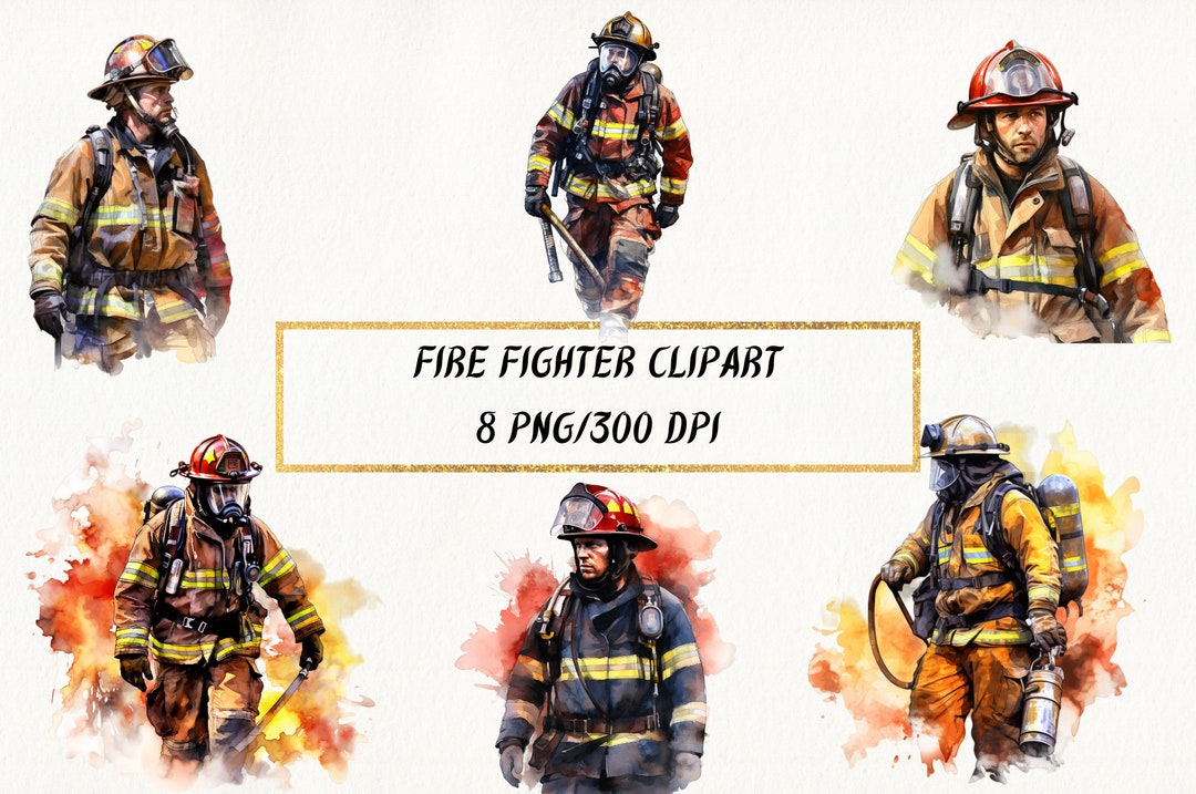 Watercolor Firefighter Clipart: Fireman PNG Bundle (digital Download ...