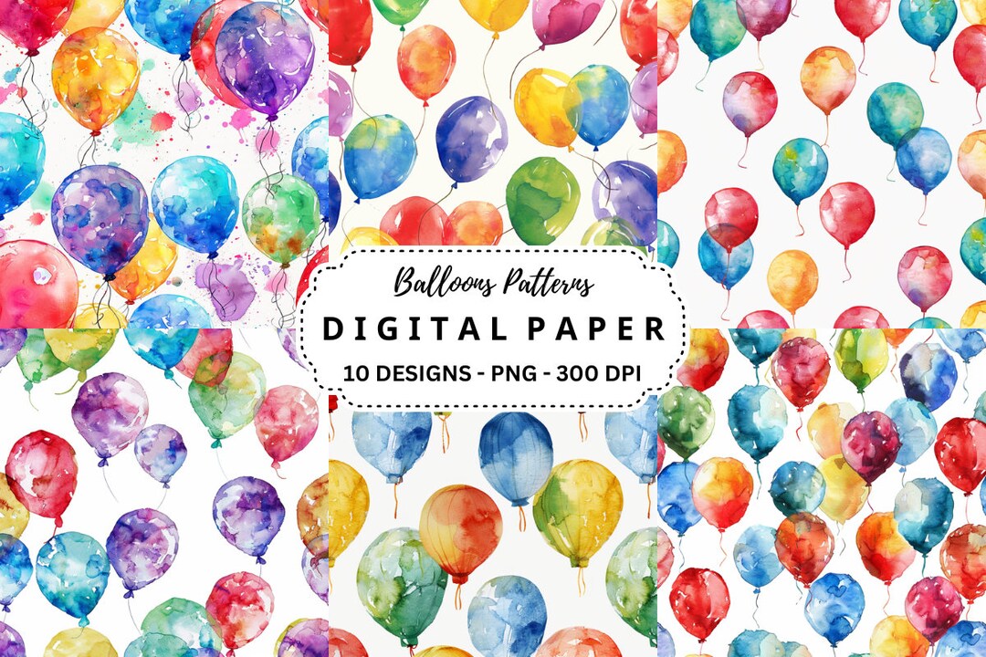 Watercolor Balloons Digital Paper: PNG Backgrounds (digital Download ...