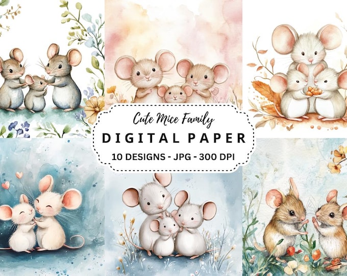 15 Mouse Family Clipart L Vintage Style Illustration L JPG Digital ...
