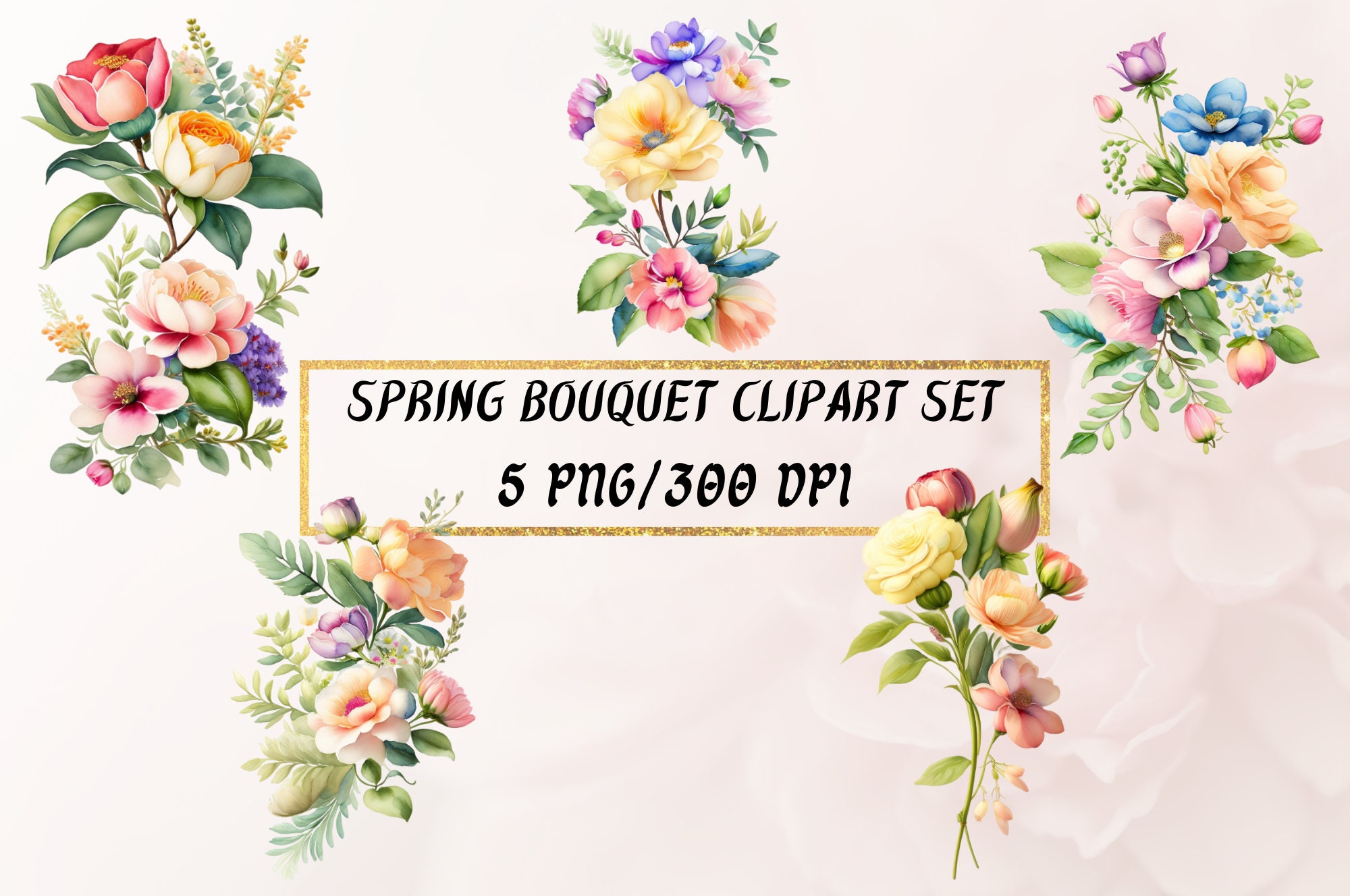 Watercolor Spring Bouquet Clipart Bundle Watercolor Flowers - Etsy