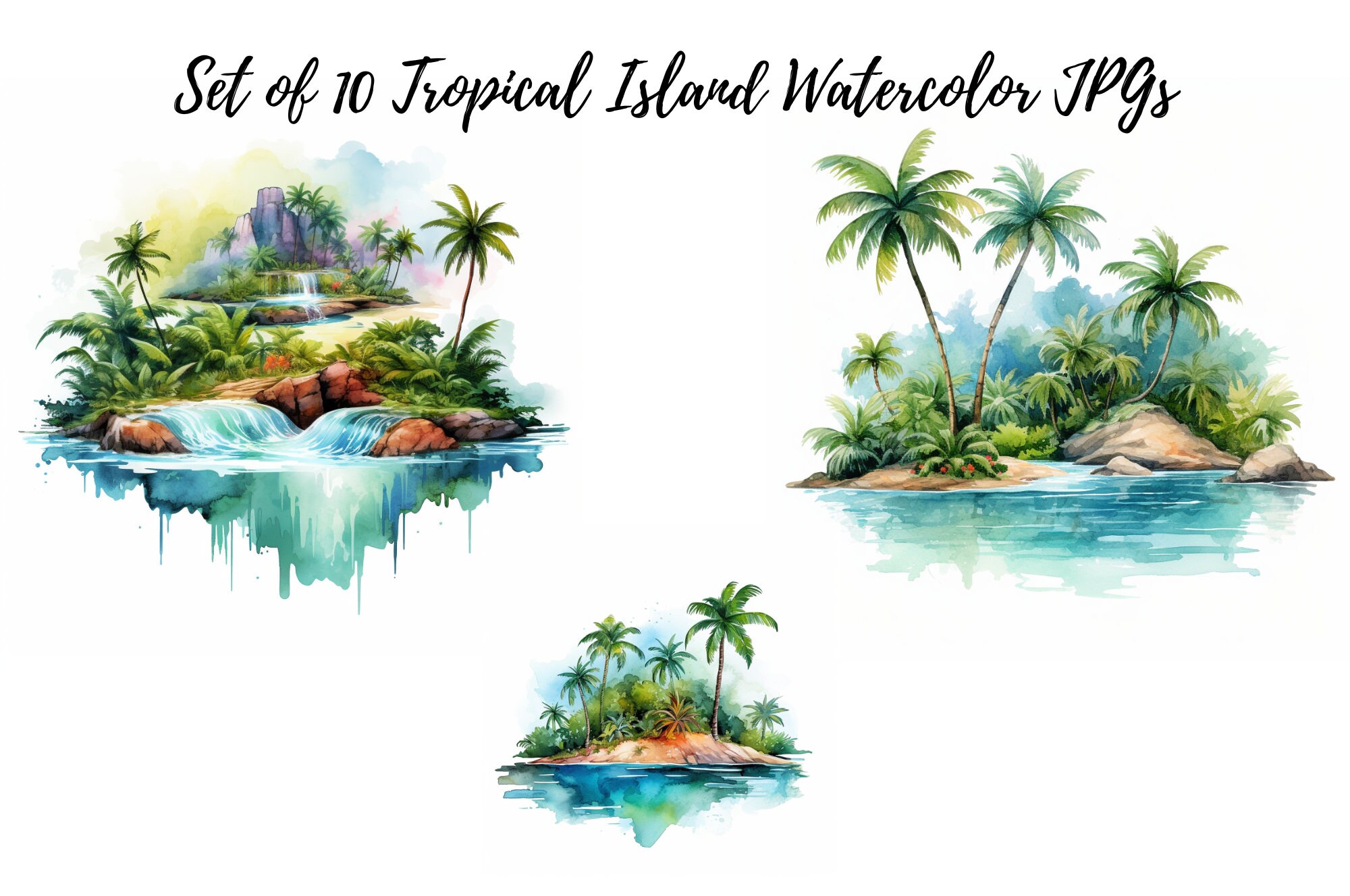 10 Tropical Island Watercolor Clipart Beach Holiday Ocean - Etsy