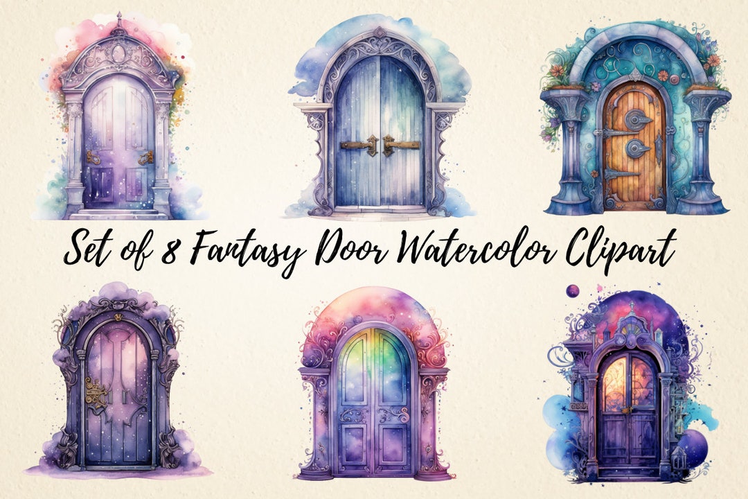 Fantasy Door Watercolor Clipart, Magical Doors High Quality PNG Bundle ...