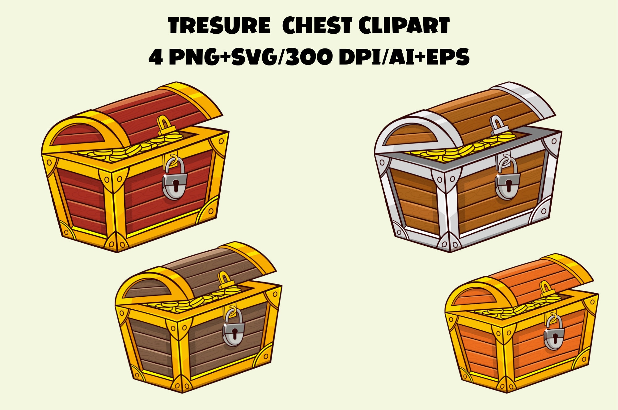 Treasure Chest Clipart Set, Ai, Eps, SVG, PNG Transparent Backgrounds ...