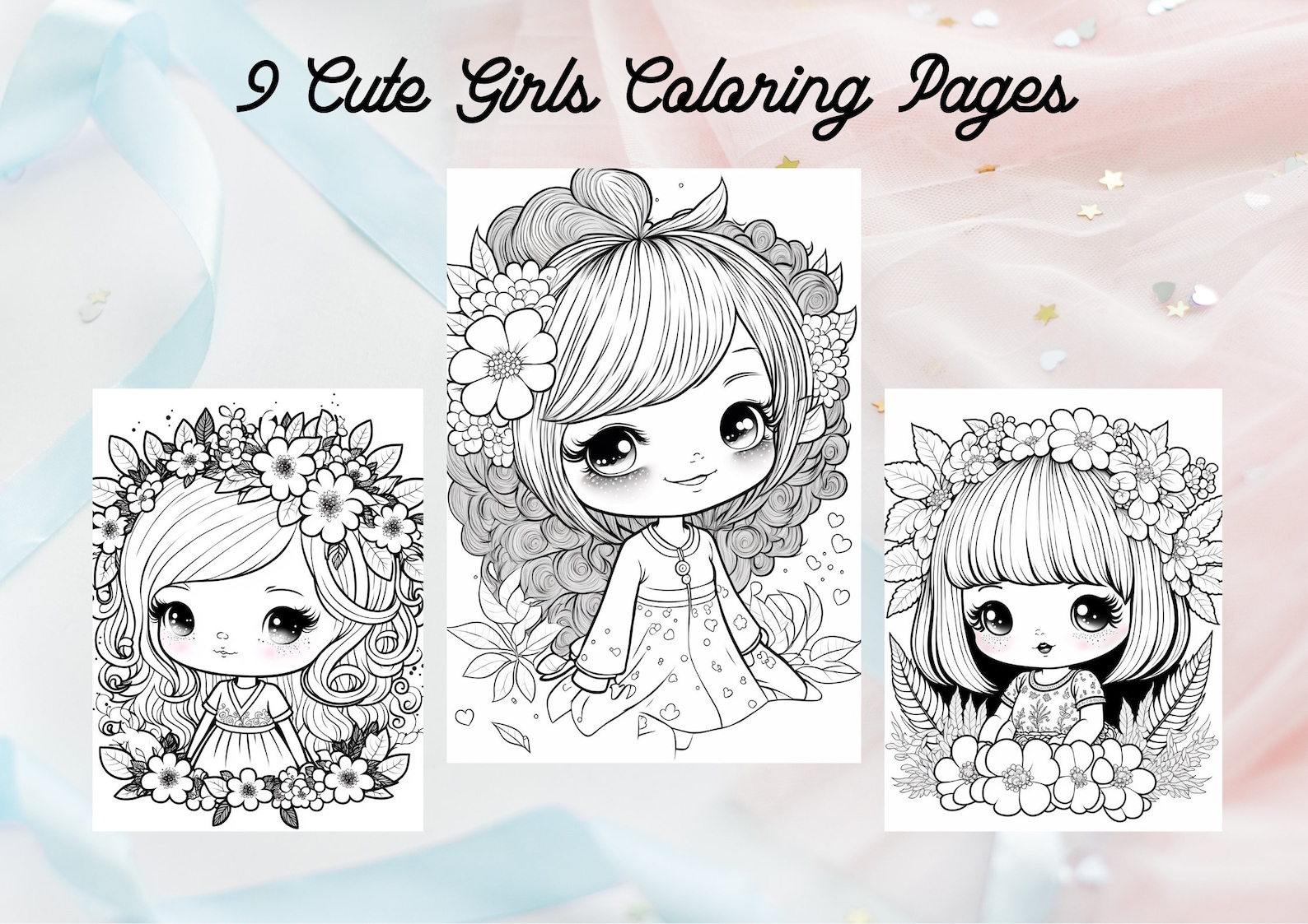 Chibi Girls Coloring Pages, 9 Page Princess Book (PDF Download - Etsy