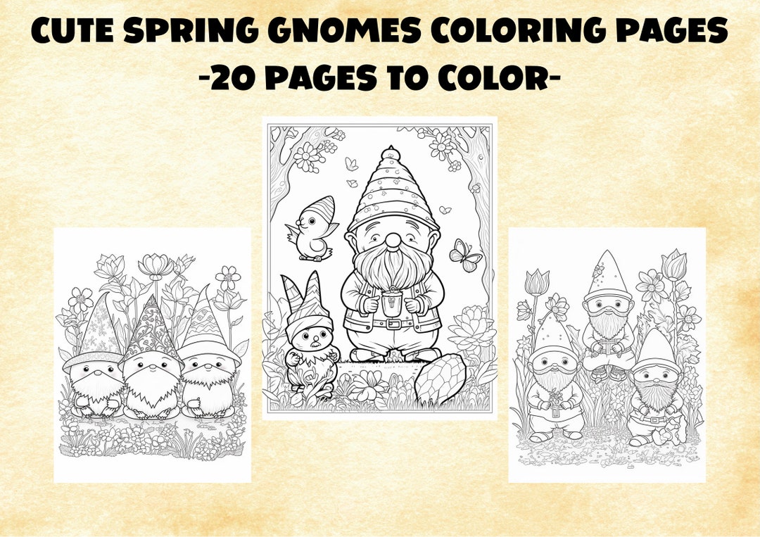 20 Cute Spring Gnomes Coloring Pages, Magical Gnomes Coloring Book for ...