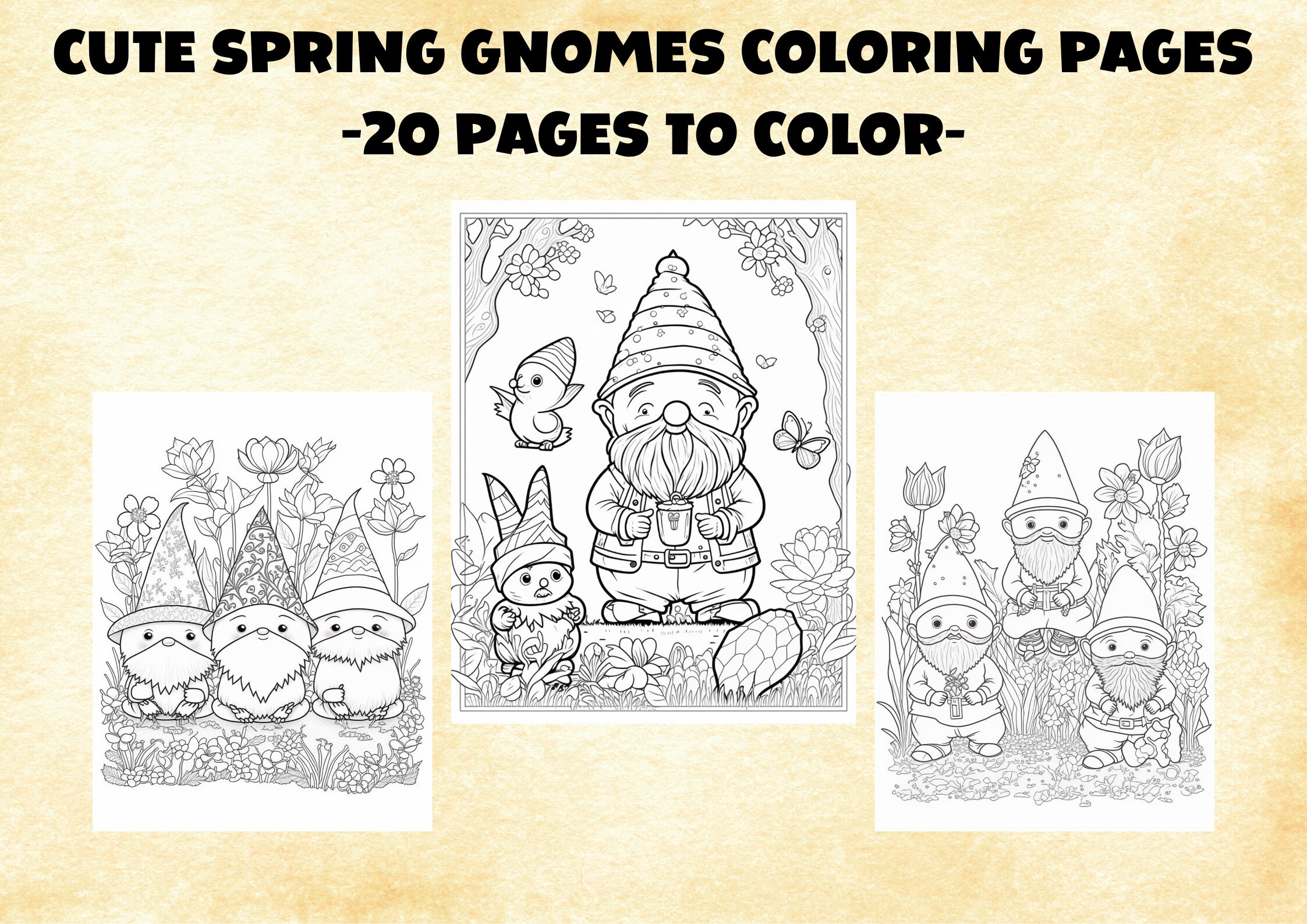 20 Cute Spring Gnomes Coloring Pages, Magical Gnomes Coloring Book for ...
