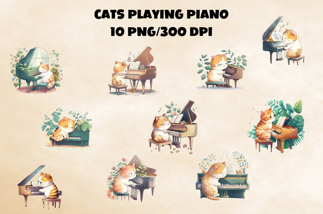 Music Therapy PNG, Cat Playing Piano PNG Designs, Music Transparent PNG ...