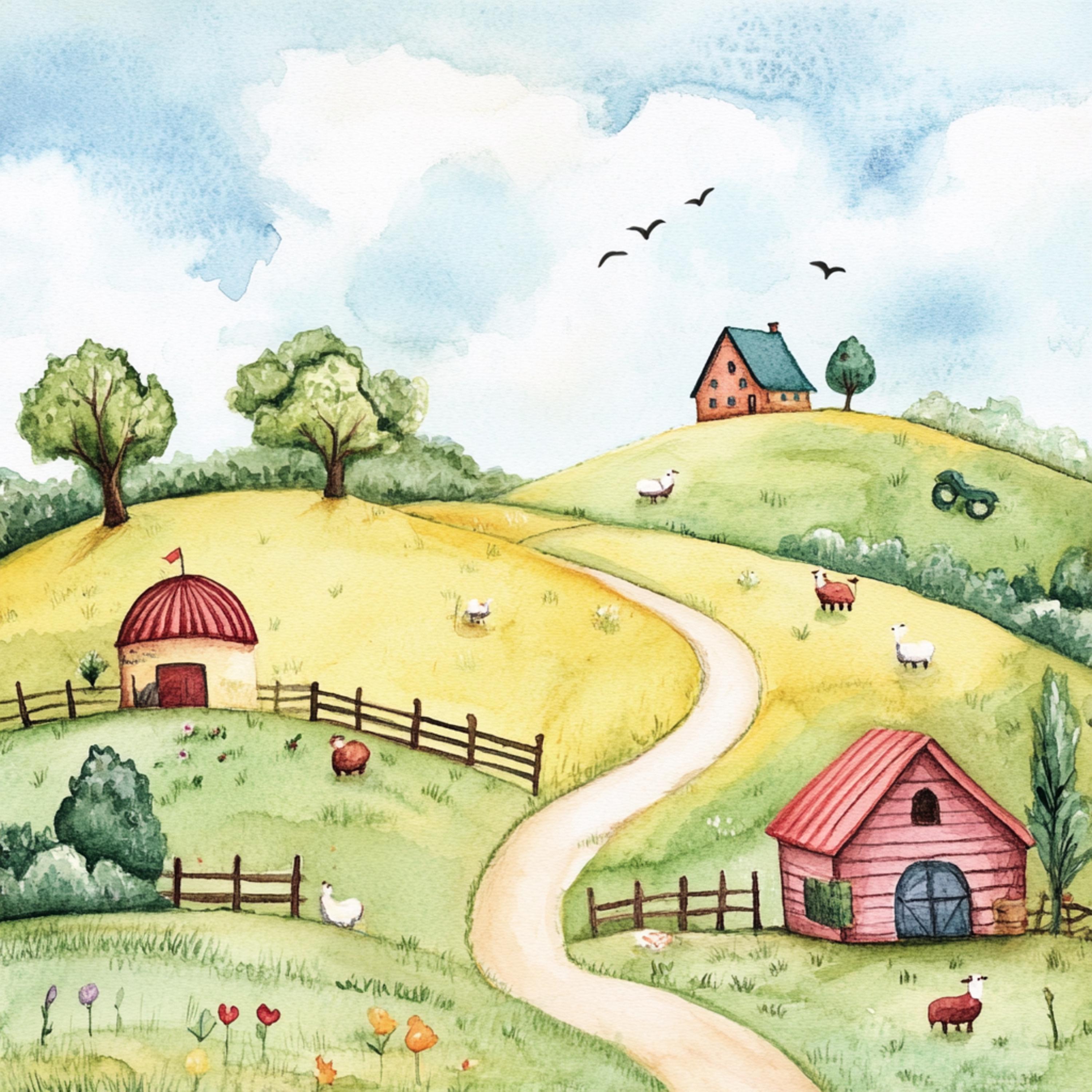 Whimsical Farm Clipart: Watercolor Country Scenes (JPG Digital Download ...