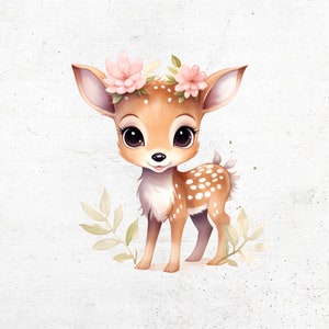 Watercolor Chibi Cute Deer Clipart, Happy Chibi Deer With Flowers PNG ...