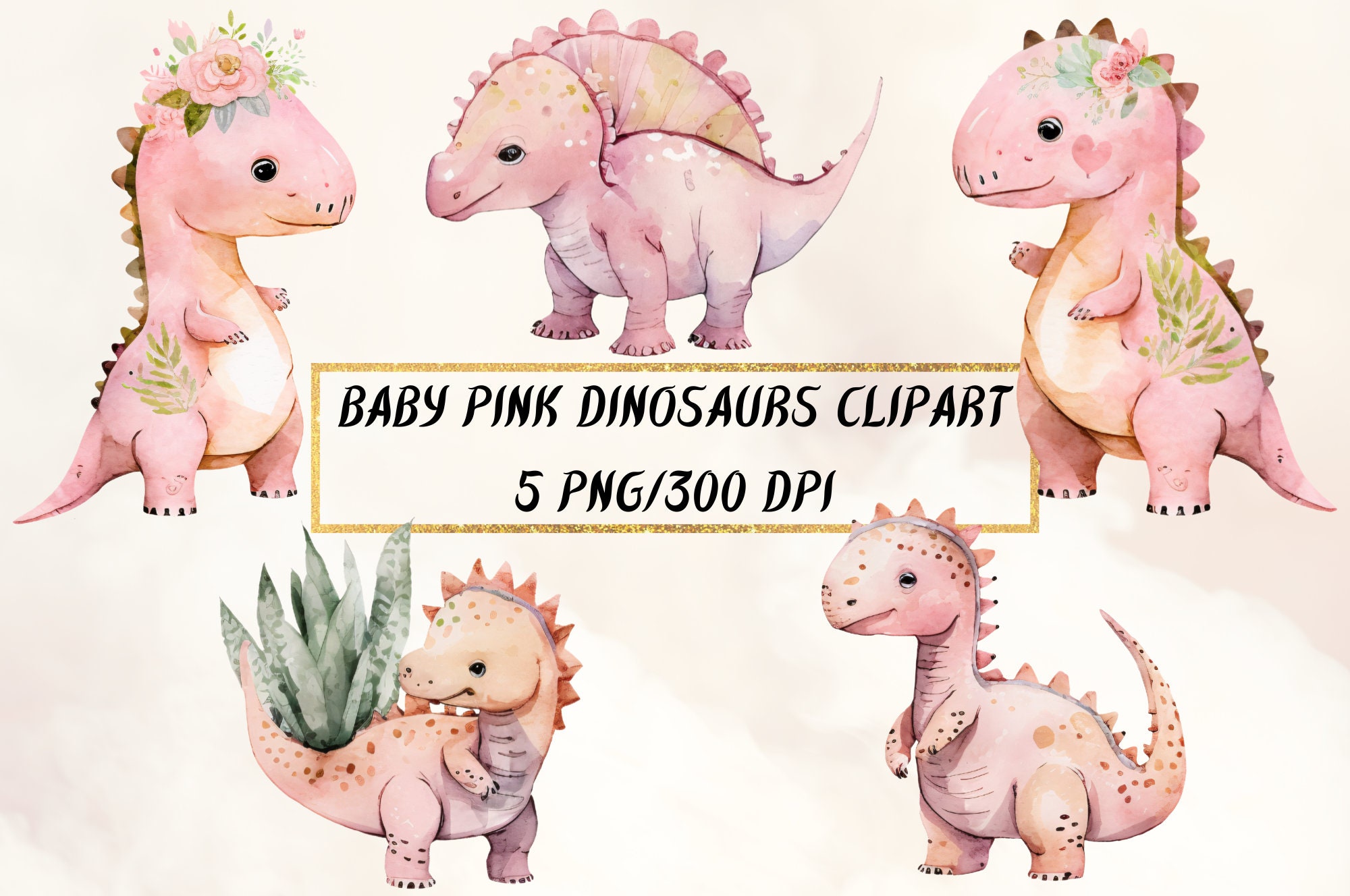 Watercolor Pink Baby Dinosaurs Clipart Cute Pink Dino PNG - Etsy