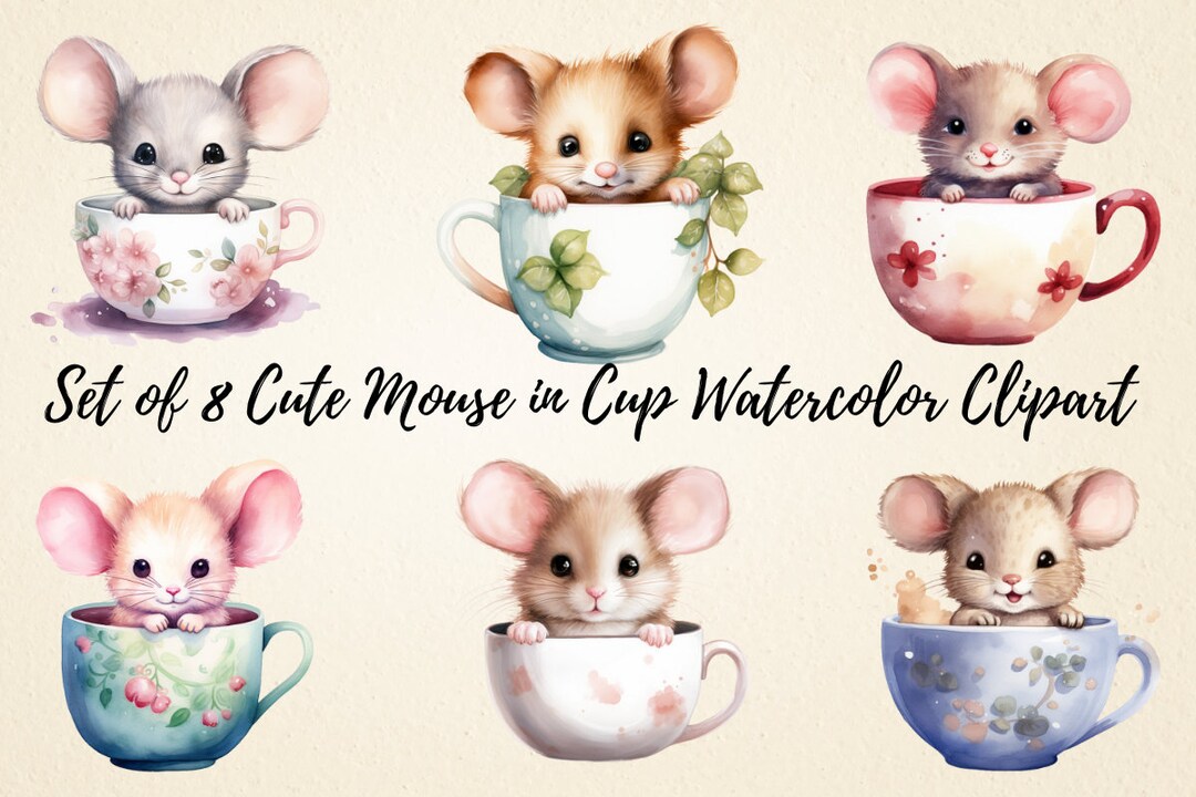 Mouse in Cup Clipart: Watercolor Mouse Illustration (PNG Files) - Etsy