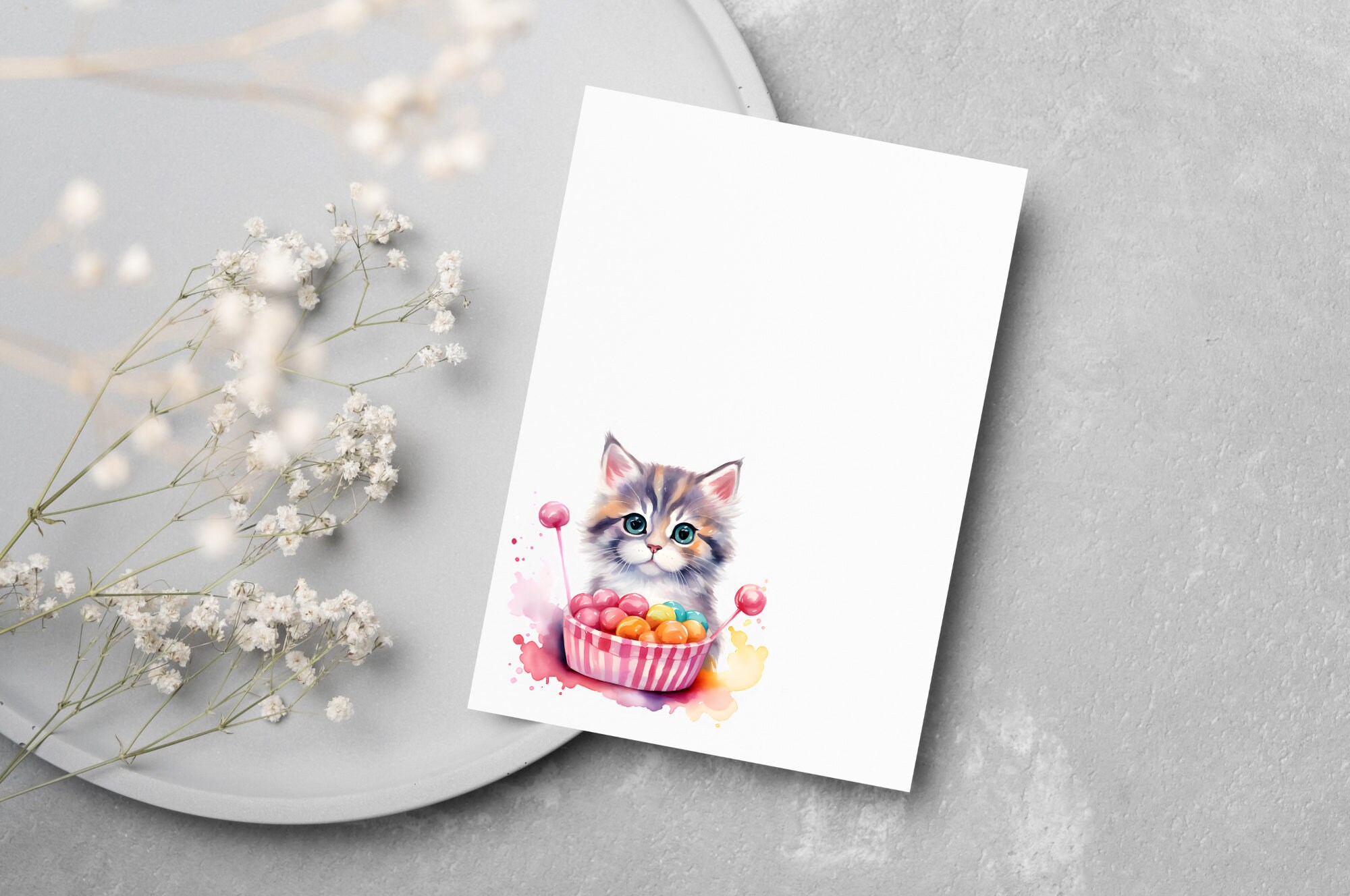 Watercolor Candy Cats Clipart, Cat Sticker, Cute Cats PNG Bundle for ...