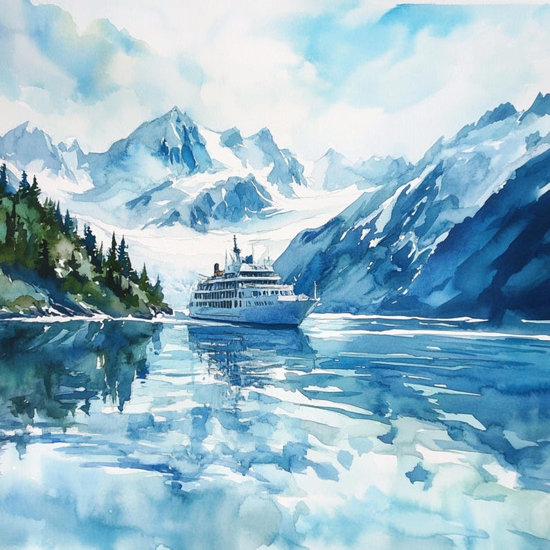 Alaska Cruise Watercolor Clipart: Landscape Jpgs for Scrapbooking ...