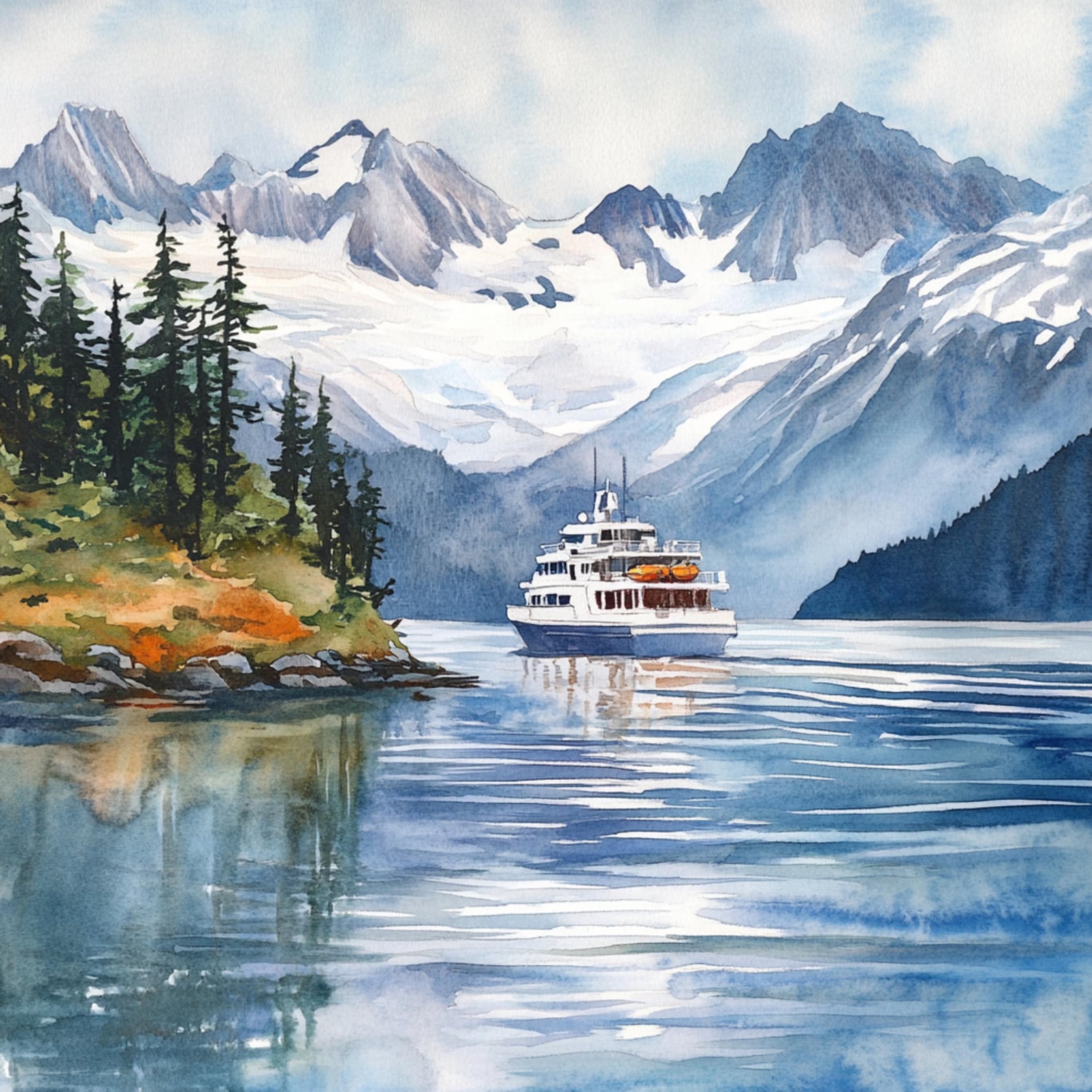 Alaska Cruise Watercolor Clipart: Landscape Jpgs for Scrapbooking ...