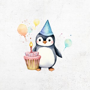 Watercolor Penguin Birthday Clipart, Cute Penguin Party PNG Bundle ...