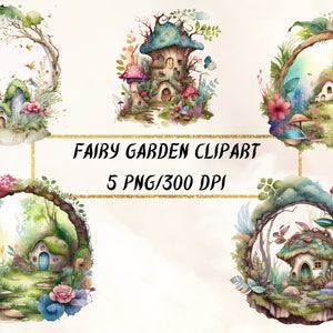 Watercolor Fairy Garden Clipart, Fantasy Clipart Bundle Transparent ...