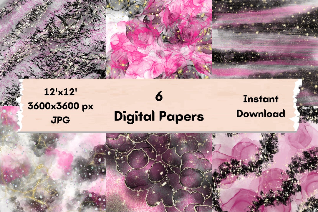 Luxury Pink Black Digital Paper, 6 Hot Pink Digital Paper Patterns ...