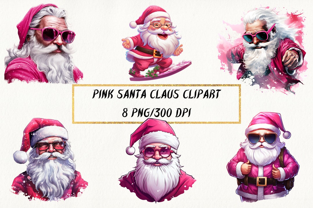 Pink Santa Claus Clipart, Santa Art PNG Bundle, Pink Christmas Paper ...