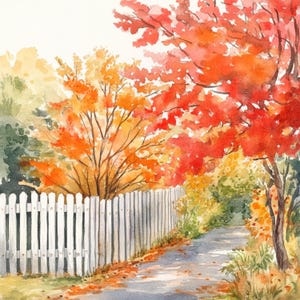 Autumn Garden Fence Watercolor Papers: Fall Floral Backgrounds (digital ...