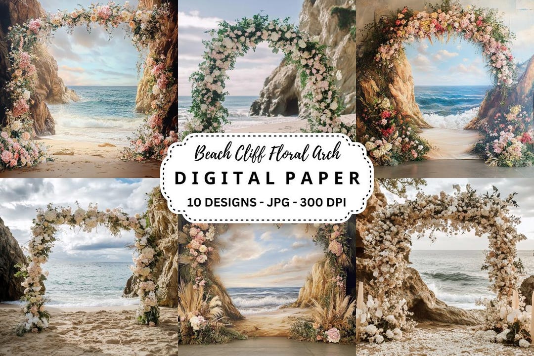 Beach Cliff Floral Arch Backdrops Bundle, 10 High Quality Jpgs ...