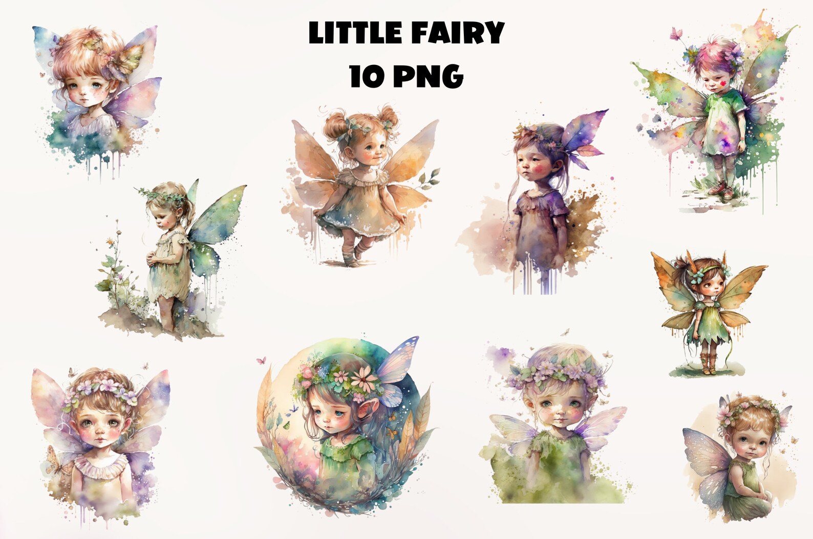 10 Cute Little Fairy Watercolor Clipart Set PNG Bundle Fairy - Etsy