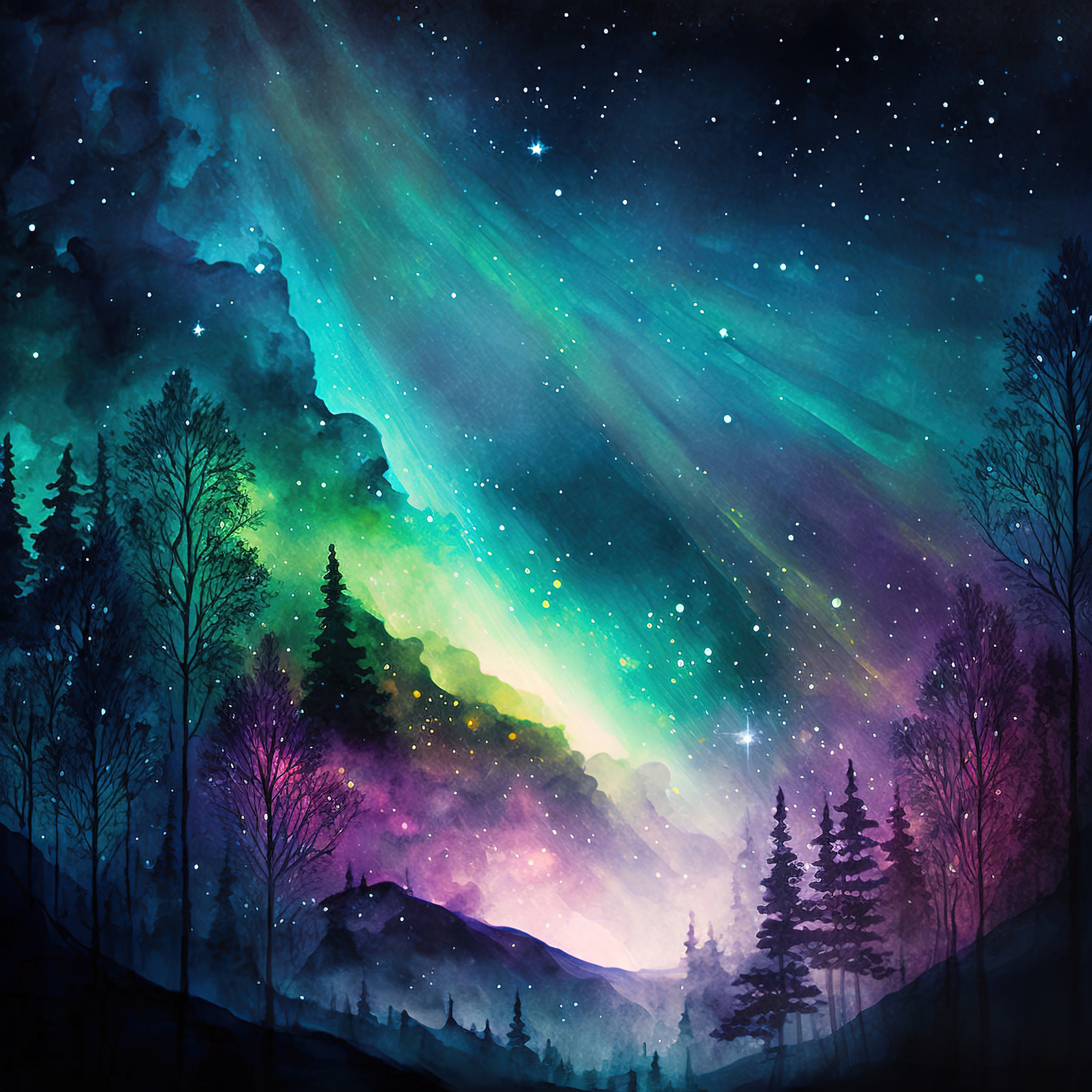 Northern Lights Wallpaper Backgrounds, Night Sky Digital Paper Pack ...