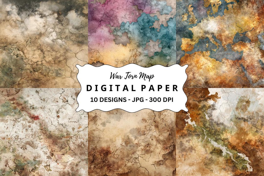 Watercolor War Torn Maps: High-res JPG Images for Scrapbooking Digital ...