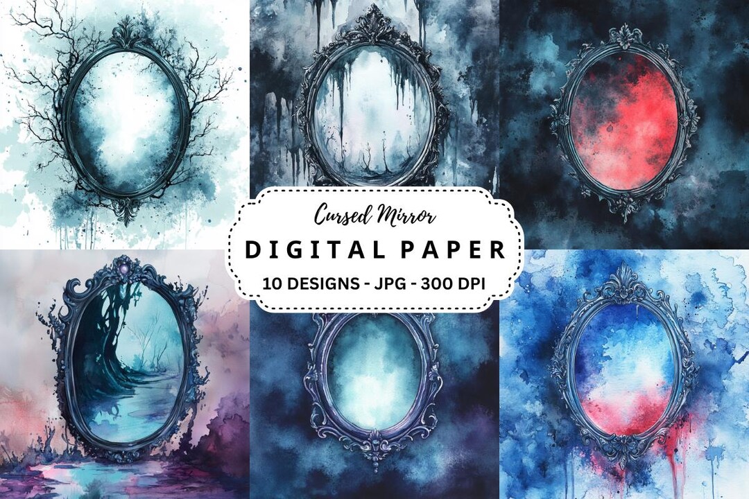 Cursed Mirror Watercolor Digital Papers, Fantasy Blasted Glass ...
