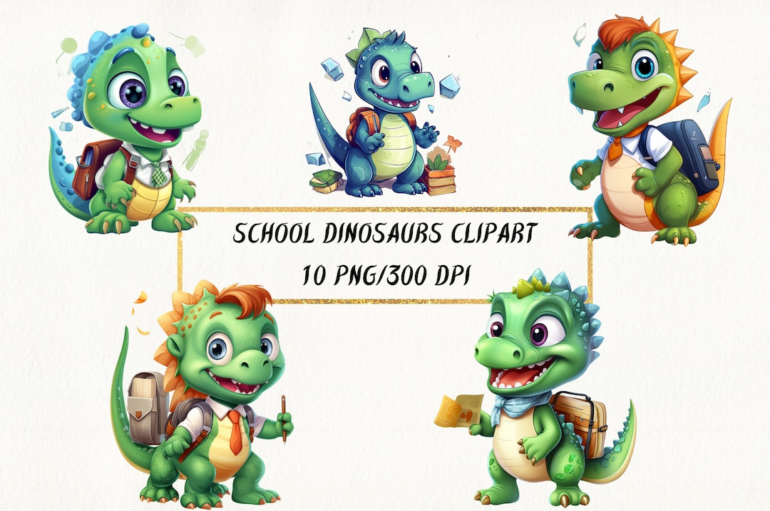 10 School Dinosaurs Clipart, Cute Dinosaur Back to School PNG Bundle ...
