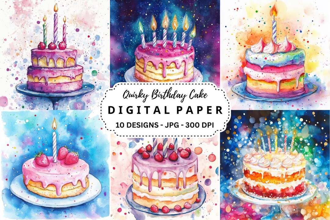 Watercolor Birthday Cake Digital Paper: 10 JPG Backgrounds (300 DPI) - Etsy