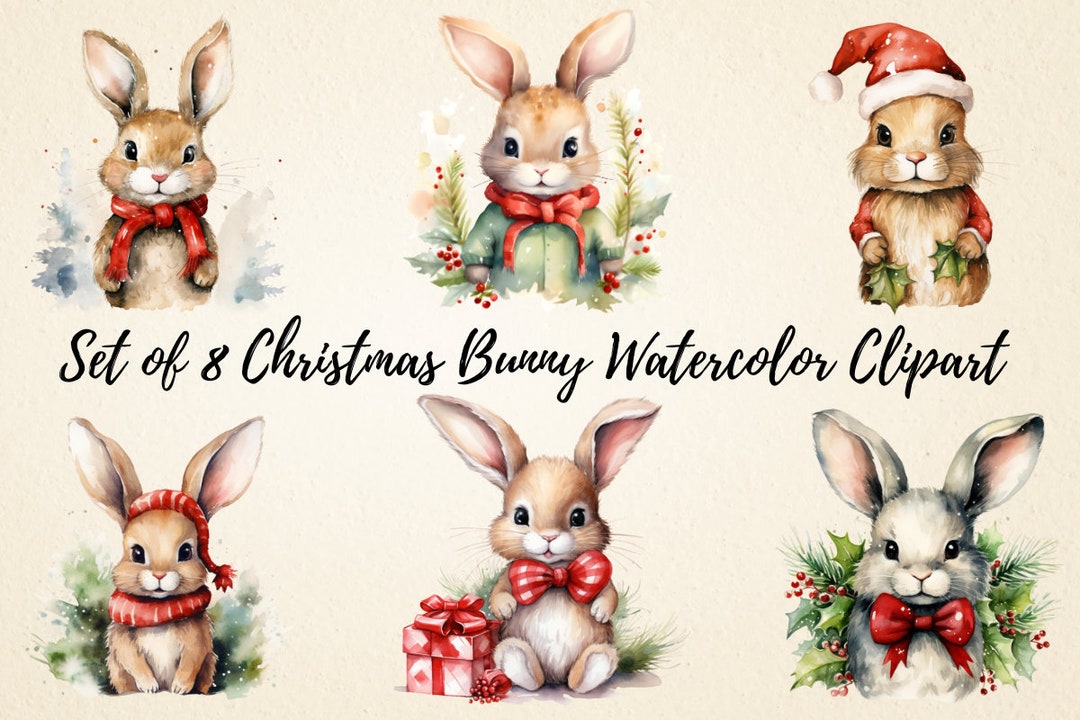 Watercolor Christmas Bunny Clipart, High Quality Christmas ...