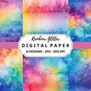 Rainbow Glitter Watercolor Background: Digital Paper Pack (jpgs) - Etsy