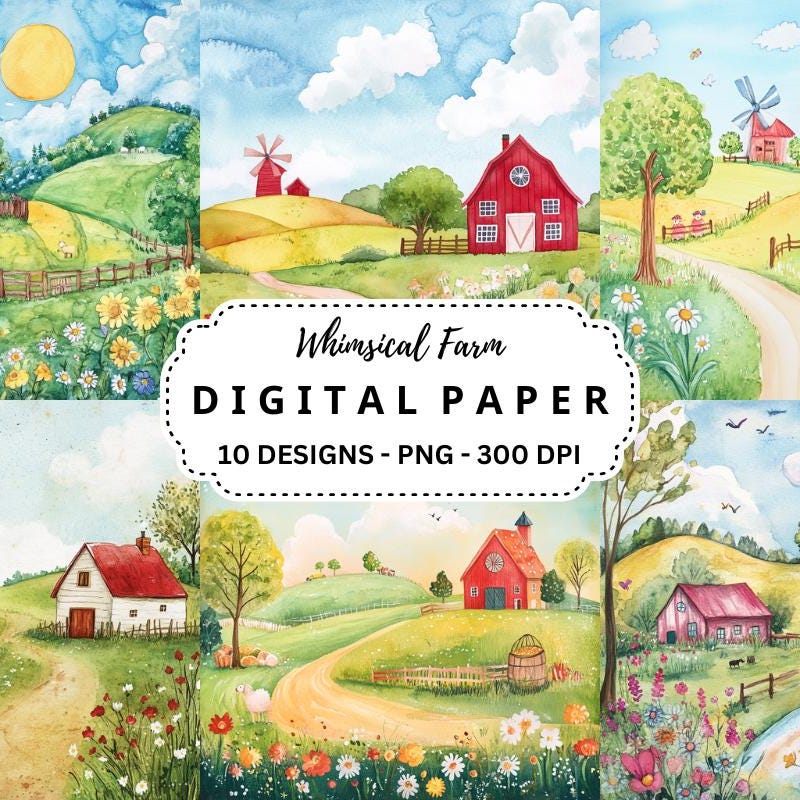 Watercolor Farm Clipart - Etsy