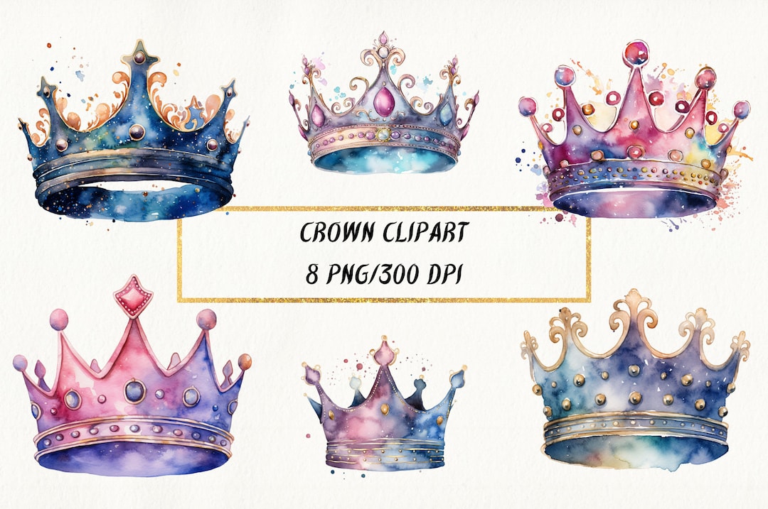 Watercolor Crown Clipart, Princess Crown PNG Bundle, Queen Crown ...