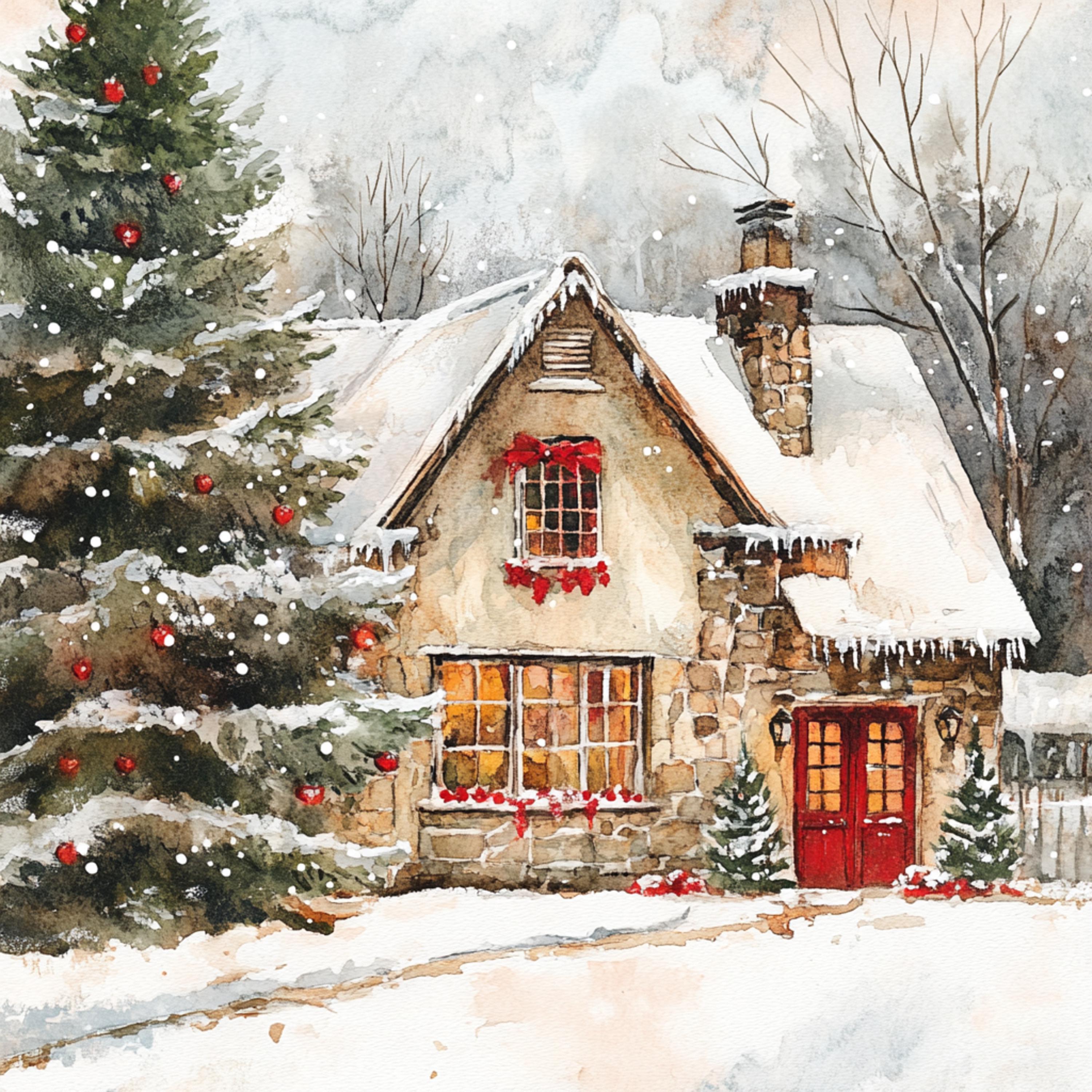 Watercolor Christmas House Digital Paper: Rustic Winter Backgrounds ...