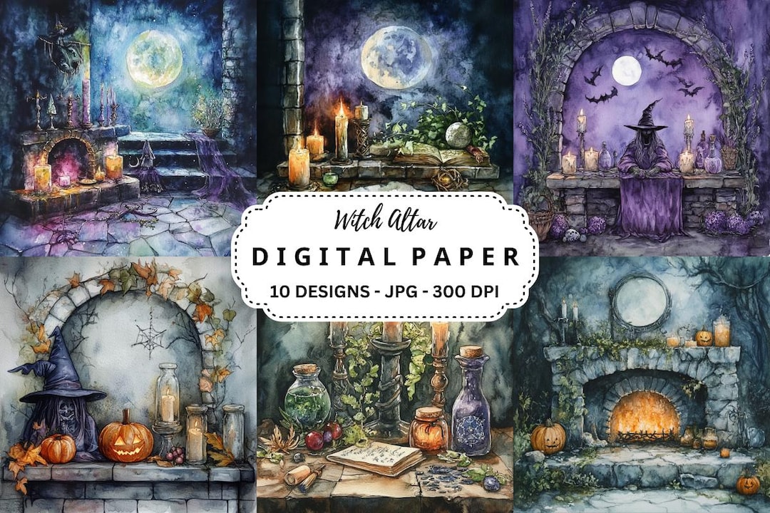 Watercolor Witch Altar Digital Paper: Magical Shrine Backgrounds (JPG ...