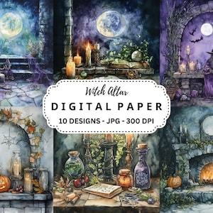 Watercolor Witch Altar Digital Paper: Magical Shrine Backgrounds (JPG ...