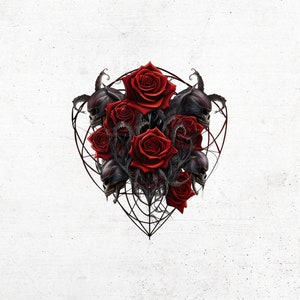 Gothic Spider With Red Roses Clipart, Gothic Spider PNG Bundle for ...