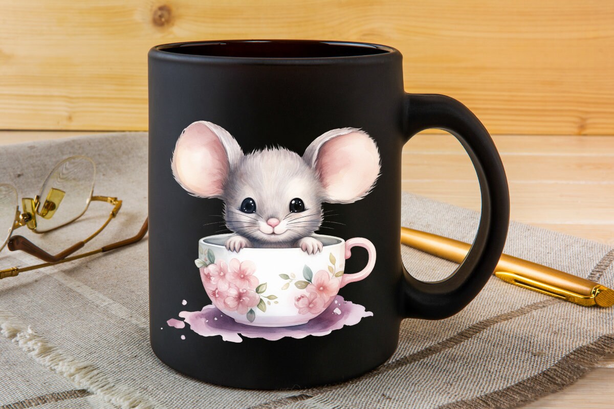 Mouse in Cup Clipart: Watercolor Mouse Illustration (PNG Files) - Etsy