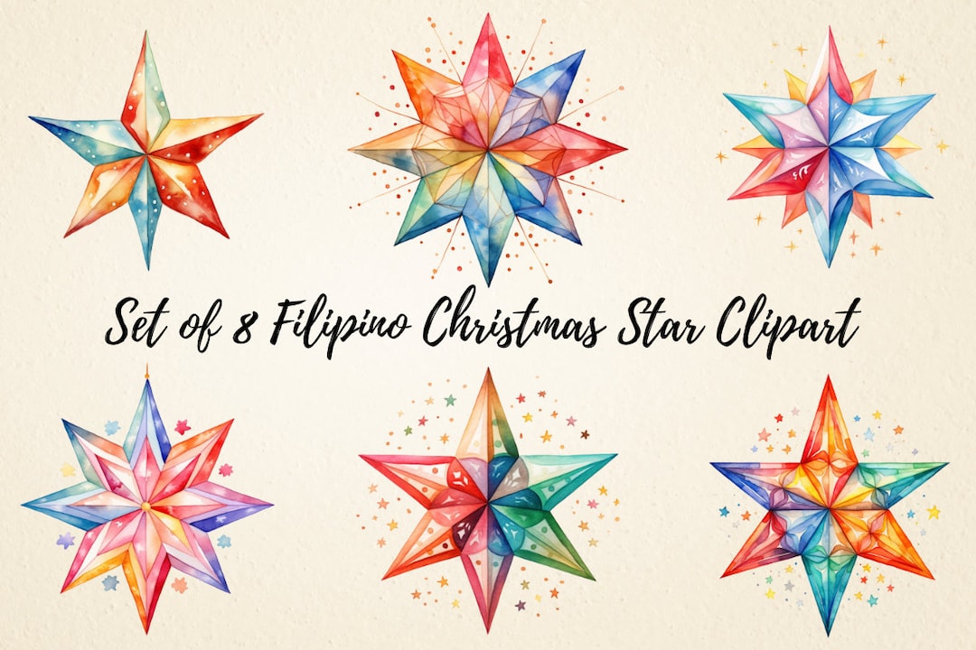 Filipino Christmas Stars Clipart, Parol Star Watercolor PNG Bundle ...