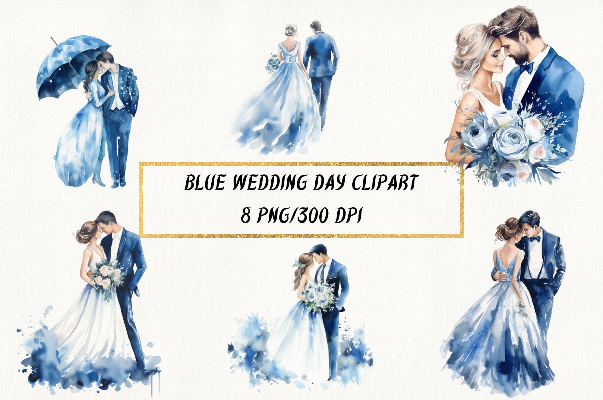 Watercolor Blue Wedding Clipart: PNG Bundle (digital Download) - Etsy