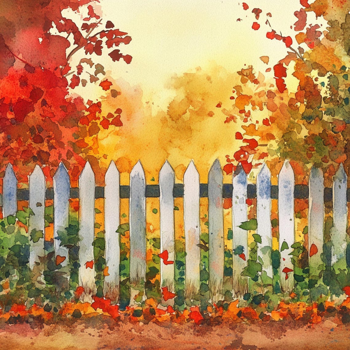 Autumn Garden Fence Watercolor Papers: Fall Floral Backgrounds (digital ...