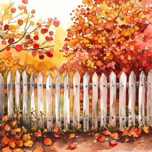 Autumn Garden Fence Watercolor Papers: Fall Floral Backgrounds (digital ...